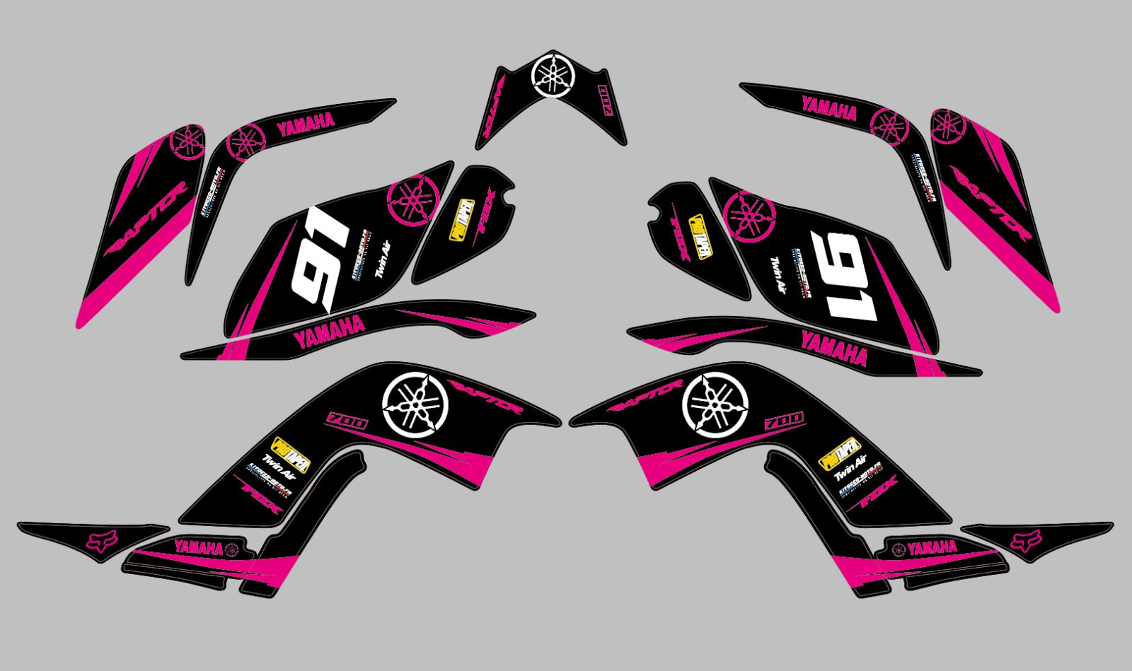 Grafik-Kit Yamaha YFM 700 Raptor - Line Pink | Kitdeco-moto.fr