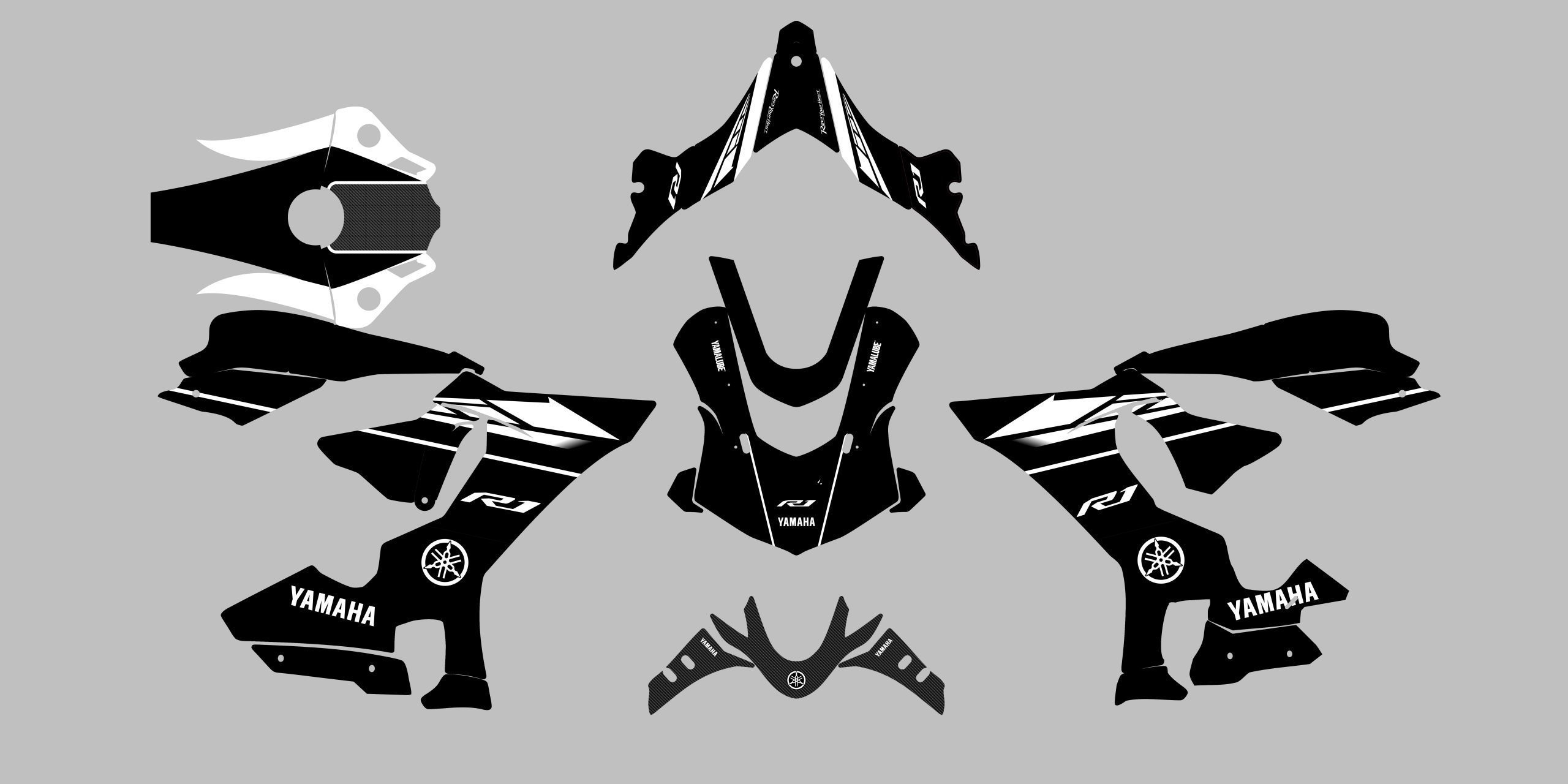 Graphic kit Yamaha R1 - Yamalube Black | Kitdeco-moto.fr