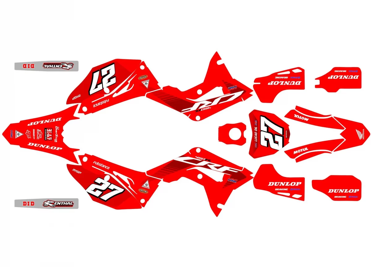 Honda 450 CRF Deco Kit (2017-2020) – Factory Red - Motorcycle Deco Kit Shop
