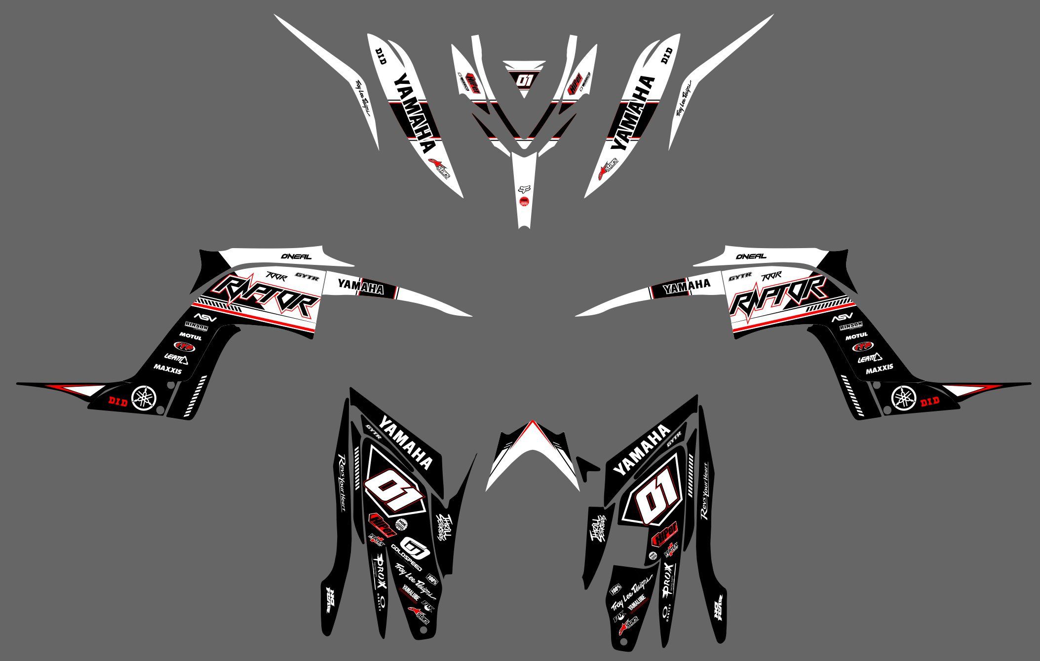 Yamaha YFM 700 Raptor Grafik-Kit – Racing Red #2 | Kitdeco-moto.fr